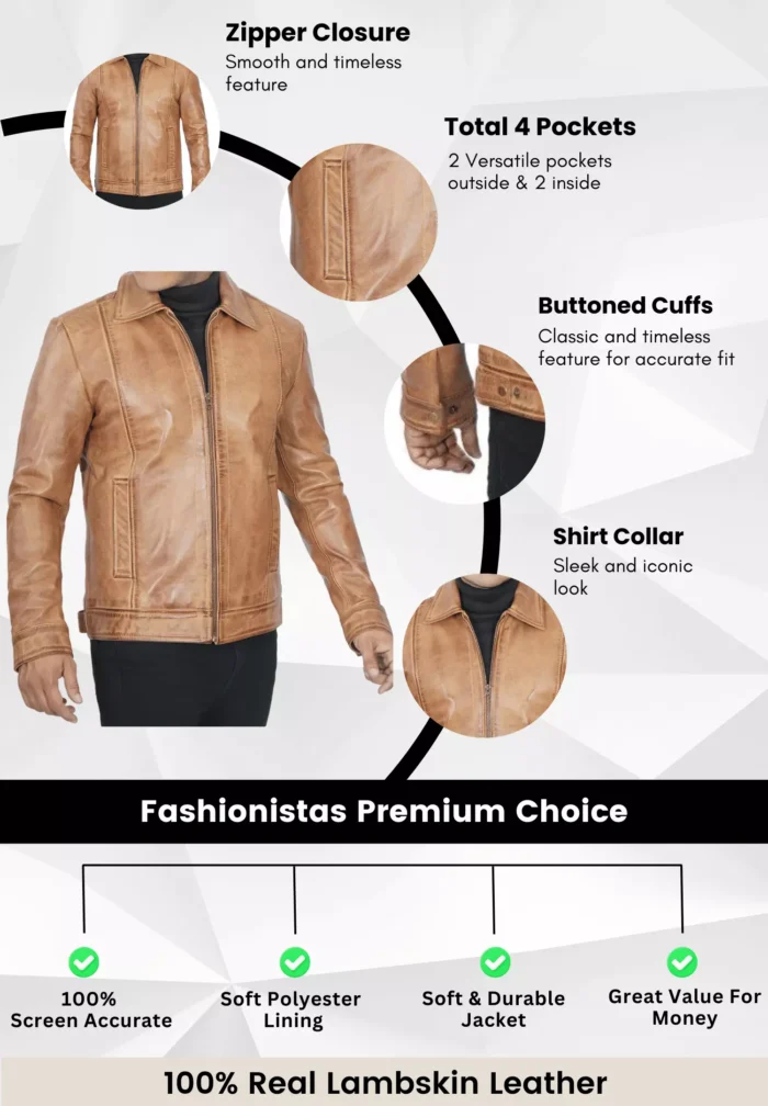 Camel Brown Leather Jacket For Men – Arasmuent